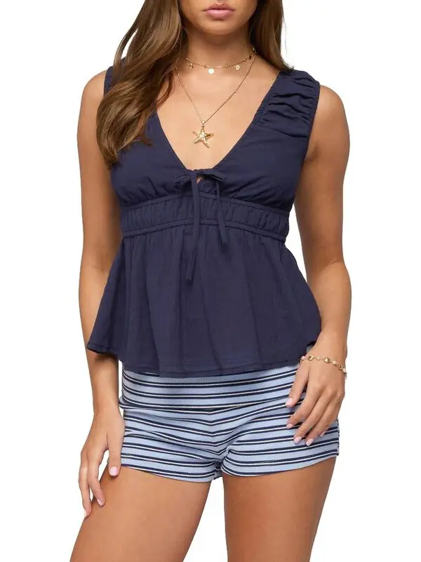 EDIKTED Bertha Sleeveless Babydoll Top - Navy