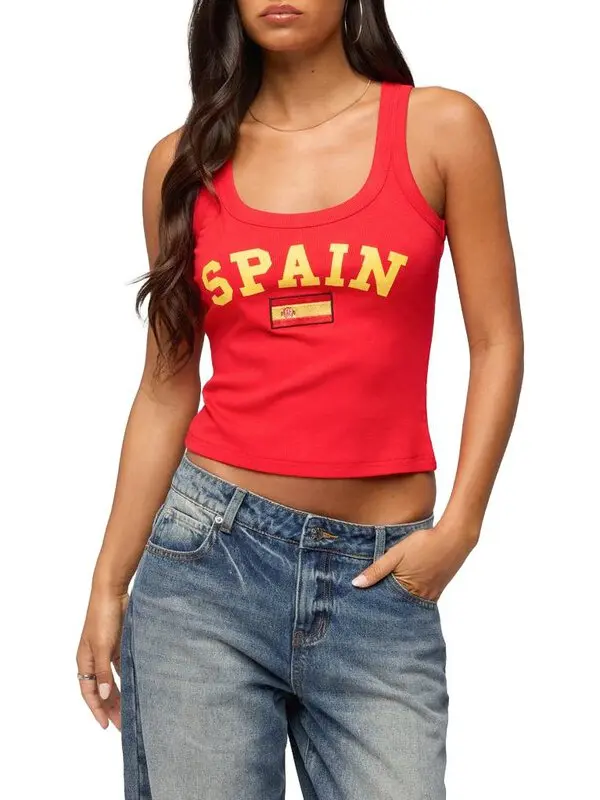 EDIKTED Ediqted Ribbed Spain Tank Top - Red