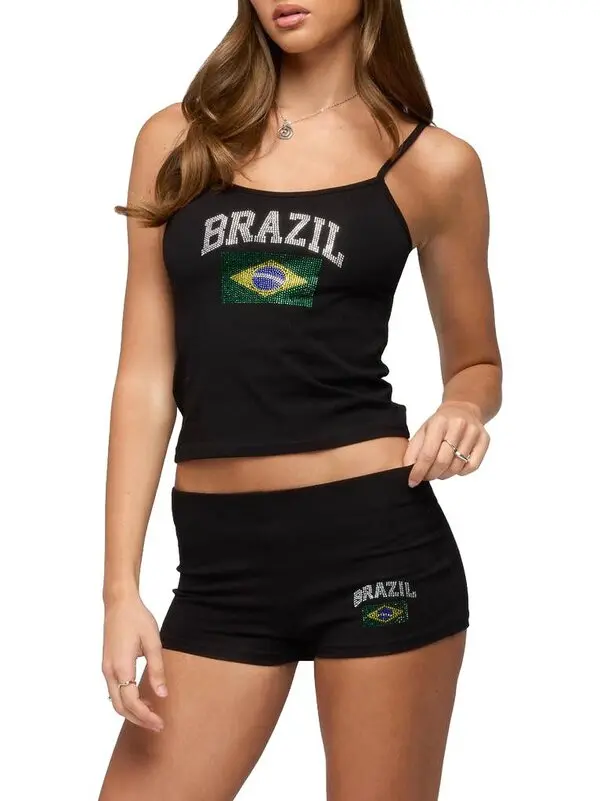 EDIKTED Brazil Rhinestone Crop Camisole - Black