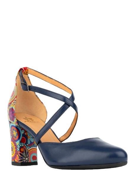 EMBASSY LONDON Printed Block Heel Ankle Strap Pumps - Blue