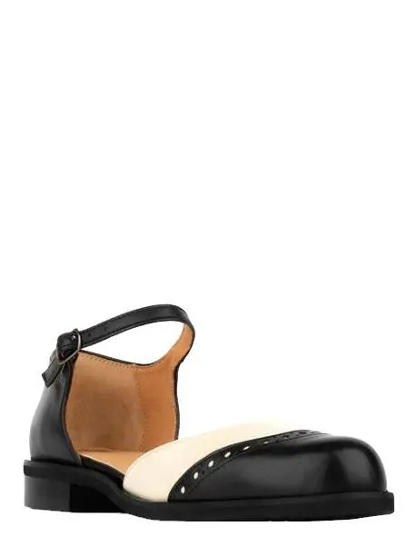 EMBASSY LONDON Two-tone Brogue Ankle Strap Flat - Black