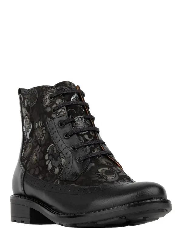EMBASSY LONDON Floral Wingtip Combat Boots - Black
