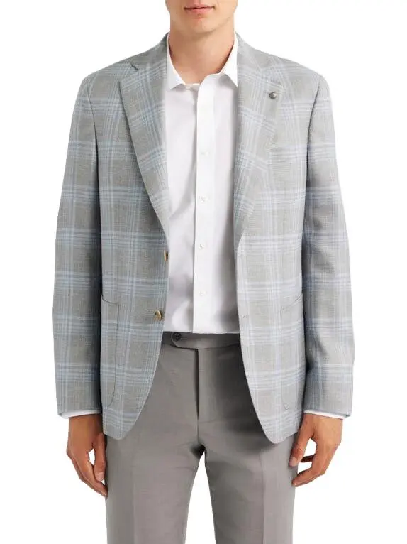 JACK VICTOR Unconstructed Plaid Wool & Silk Blend Sport Coat - Grey