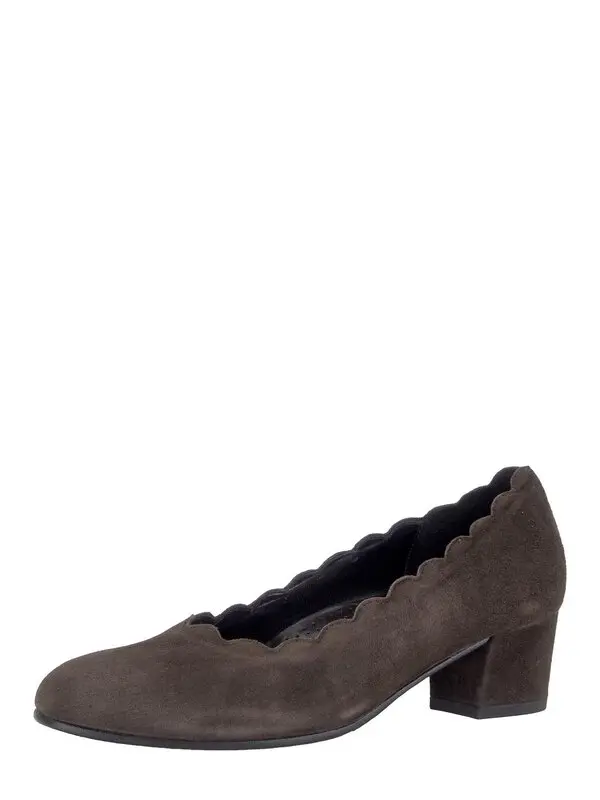 Gabor Scalloped Block Heel Pumps - Mocca