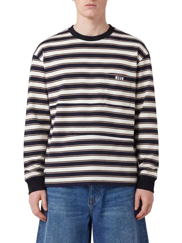 MSGM Long-sleeved Cotton T-shirt With Crew Neck - Striped