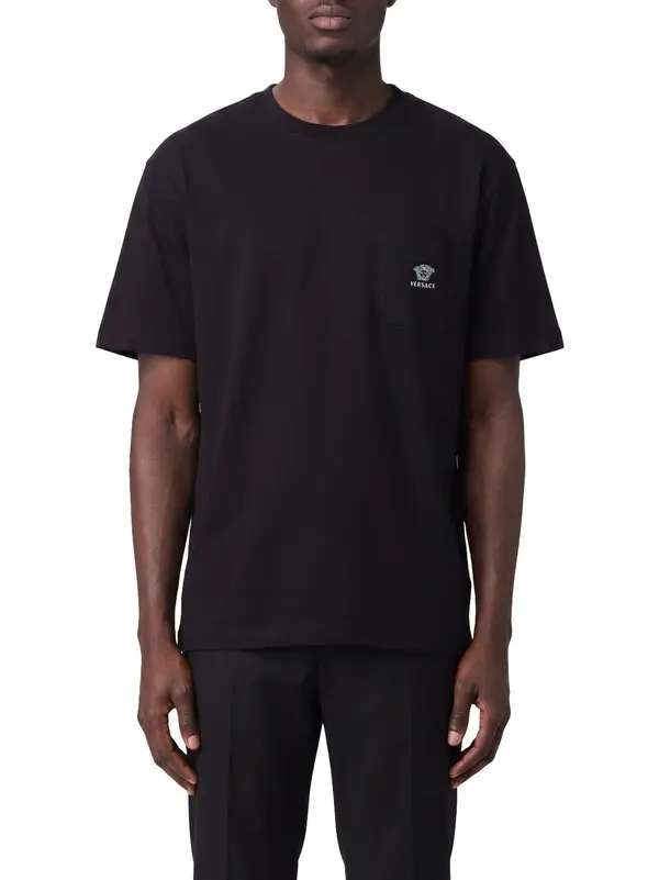 Versace Medusa Logo Relaxed Fit Cotton T-shirt With Patch Pocket - Black