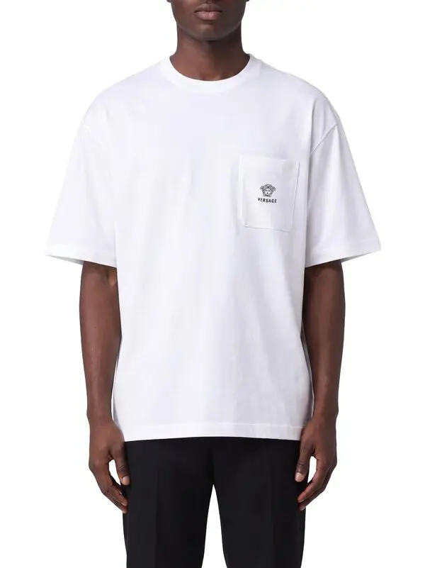 Versace Medusa Logo Relaxed Fit Cotton T-shirt With Patch Pocket - White