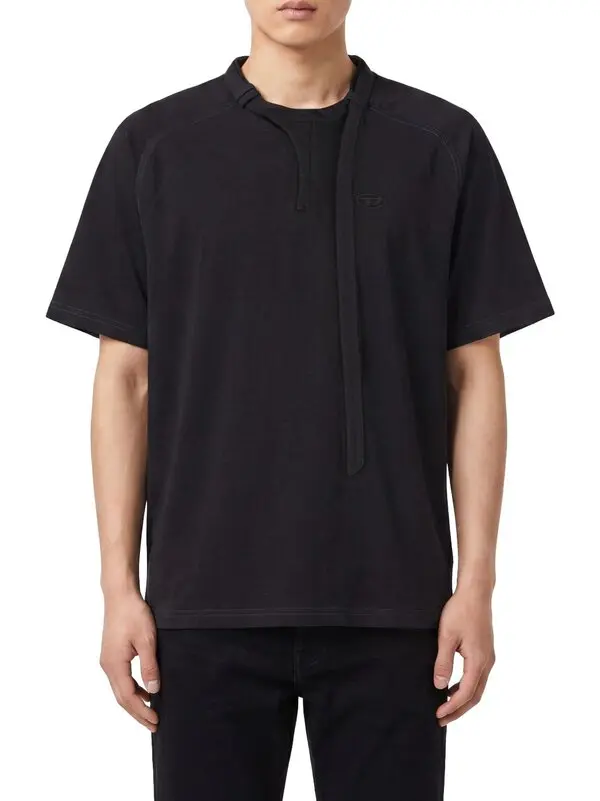 DIESEL® Crewneck Short-sleeve Cotton T-shirt With Straight Hem - Black