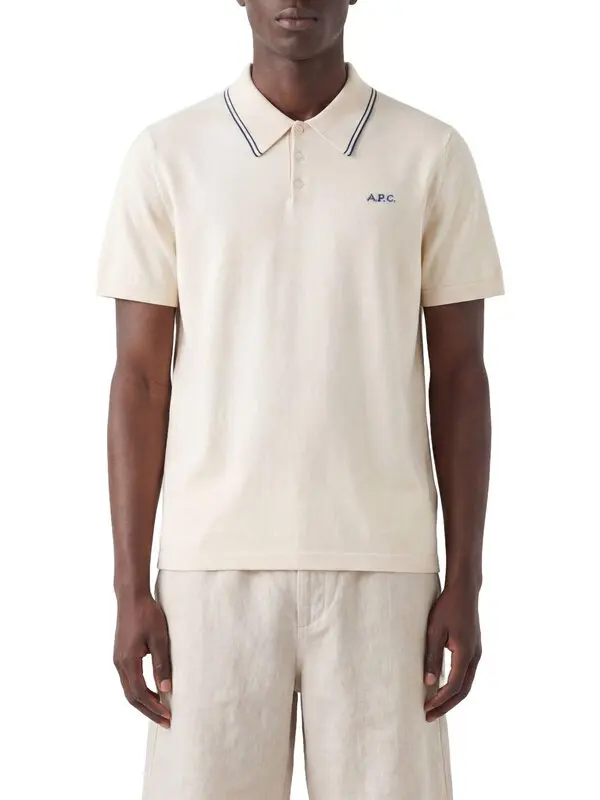 A.p.c. Short-sleeved Cotton Polo Shirt With Contrast Logo - Beige