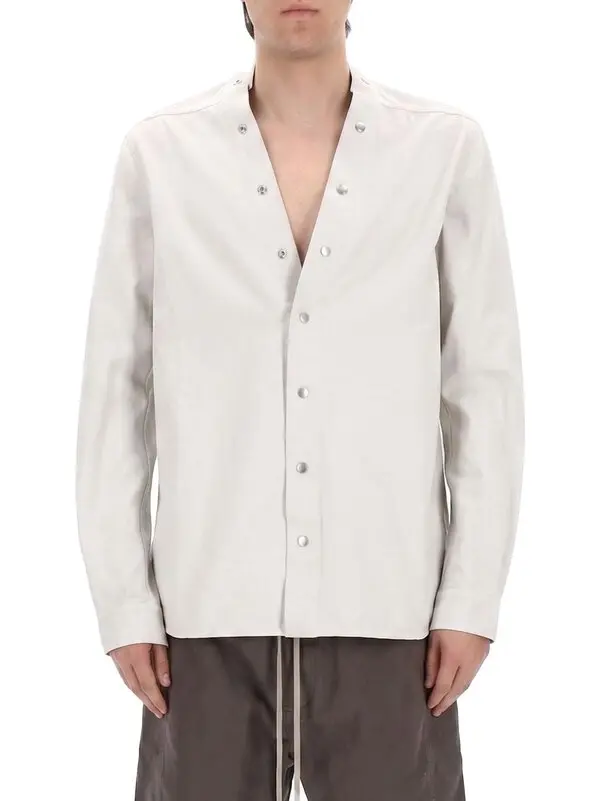 Rick Owens Long-sleeved V-neck Cotton Shirt With Button Closure - White
