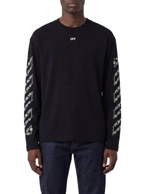 Off-White Cotton Long-sleeved T-shirt With Rear Arrow Logo - Black