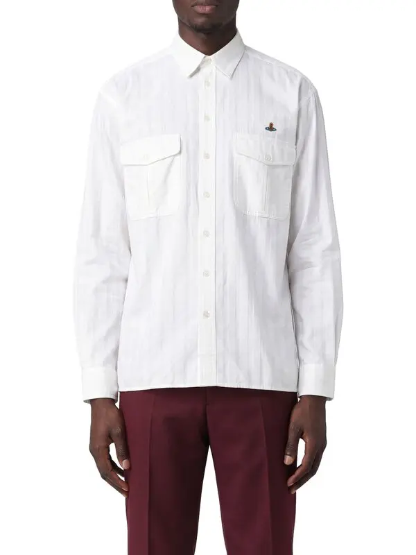 VIVIENNE WESTWOOD Short-sleeved Cotton Shirt With Embroidered Orb Logo - White