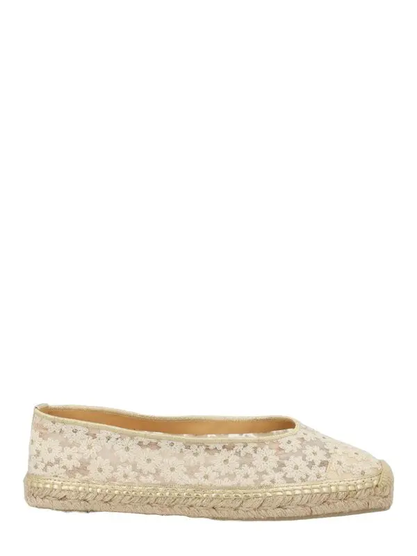 CastaÑer Paoli Raffia Espadrilles With Floral Embroidery And Low Heel - Beige