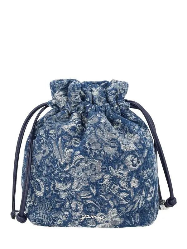 GANNI Mini Floral Jacquard Cotton Bucket Bag - Denim