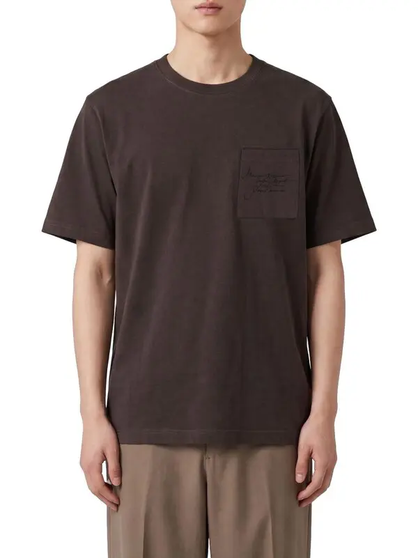 Maison Kitsuné Organic Cotton Crewneck T-shirt With A Patch Pocket And Embroidered Logo - Brown