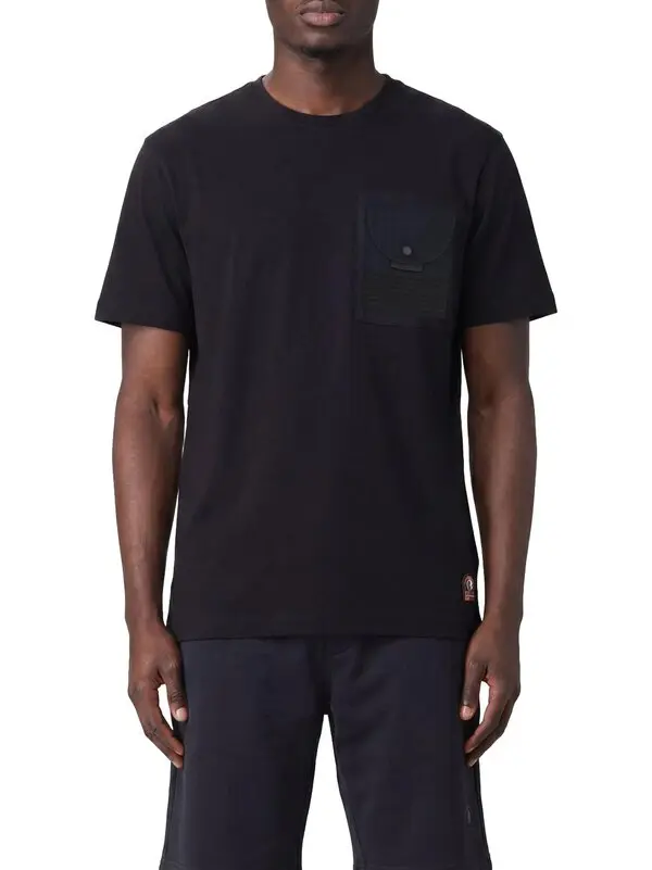 PARAJUMPERS Crew Neck Cotton T-shirt With Chest Patch Pocket - Black