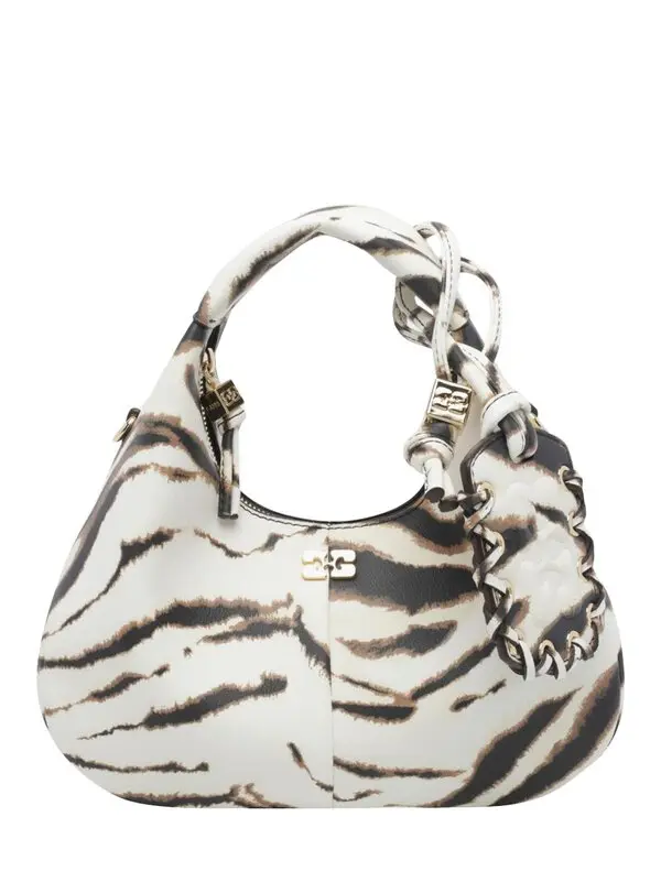 GANNI Zebra Print Mini Handbag With Butterfly Logo - Beige
