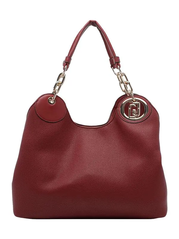 Liu Jo Grained Faux Leather Shoulder Bag With Double Handle And Monogram Logo - Red