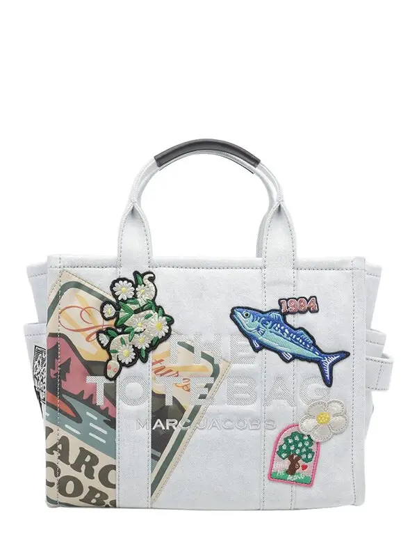 Marc Jacobs The Medium Tote Bag In Cotton Denim With Logo - White