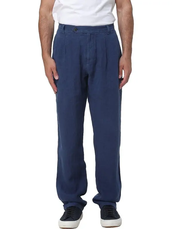MC2 SAINT BARTH Linen Chino Trousers With Off-center Closure - Blue