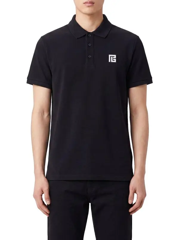 Balmain Slim Fit Short-sleeve Cotton Polo Shirt With Contrast Logo - Black