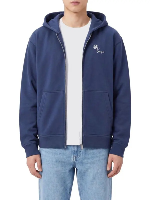 Kenzo Floral Print Cotton Hoodie - Blue