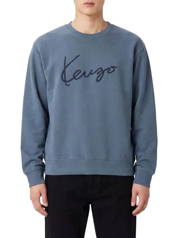 Kenzo Cotton Crewneck Jumper With Contrast Logo - Grey