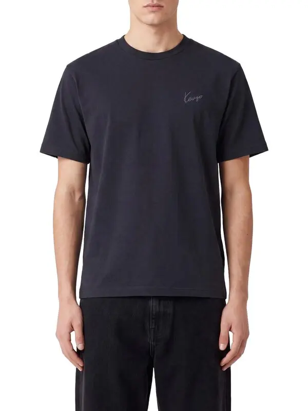 Kenzo Short-sleeved Cotton T-shirt With Contrast Embroidered Logo - Black
