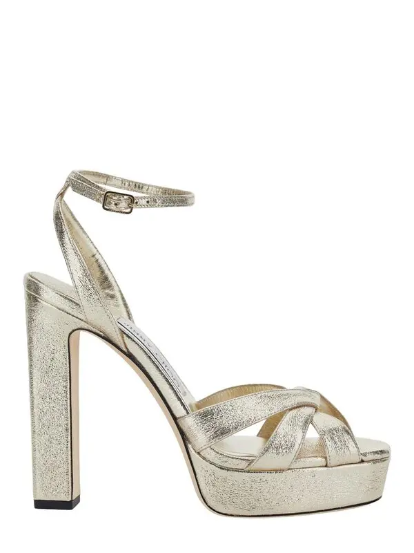 JIMMY CHOO Kove Platform Sandals In Laminated Nappa Leather - Platinum