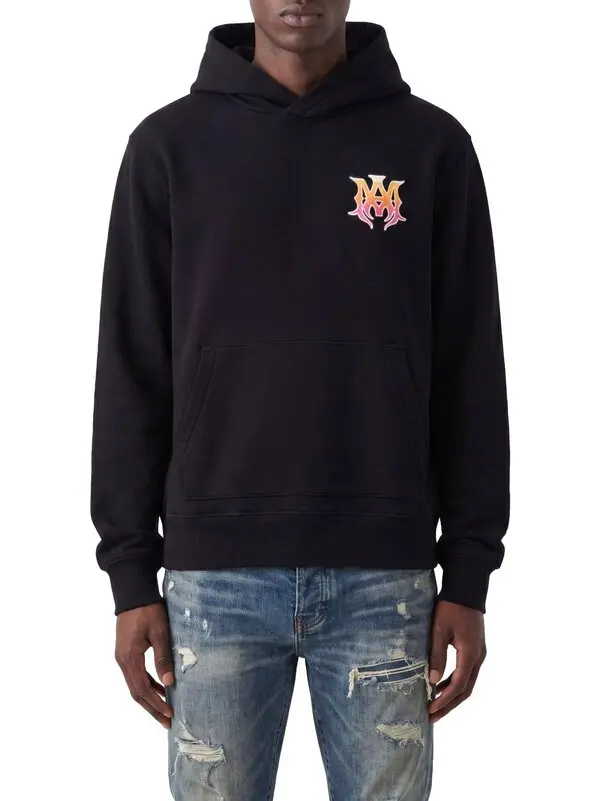 Amiri Cotton Hoodie With Printed Logo And Kangaroo Pocket - Black