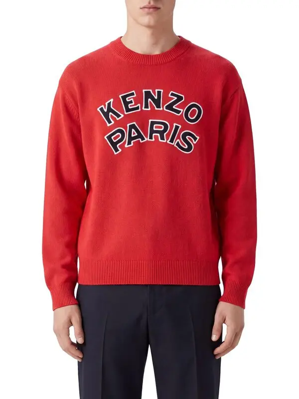 Kenzo Merino Wool Crew Neck Jumper With Jacquard Logo - Red