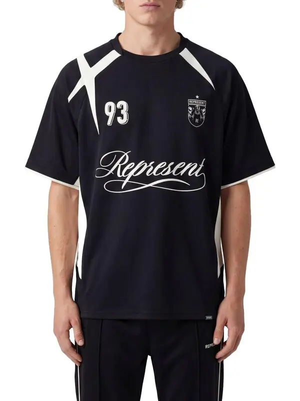 REPRESENT Polyester T-shirt With Contrast Profiles And Logo - Black