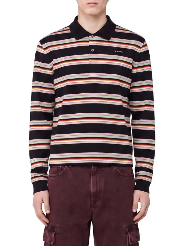 Marni Long-sleeved Striped Cotton Polo Shirt With Contrast Logo - Fa01