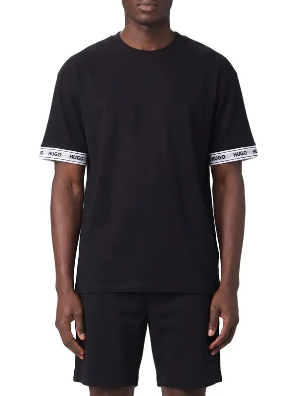 Hugo Crew Neck T-shirt In Pure Cotton With Contrasting Front Logo - Black