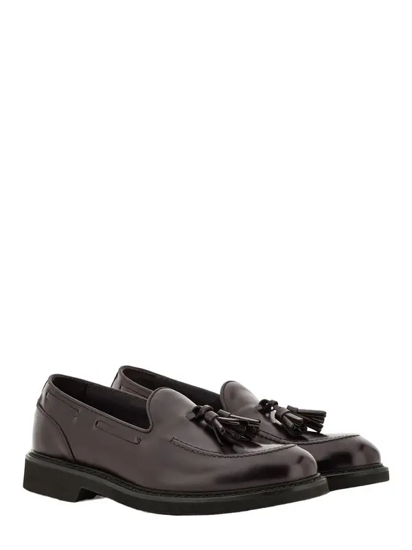 Canali Dark Burgundy Calfskin Tassel Loafers - Red