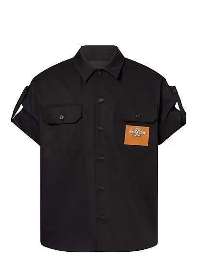 Simone Rocha Military Jewel Leather-patch Cotton Shirt - Black