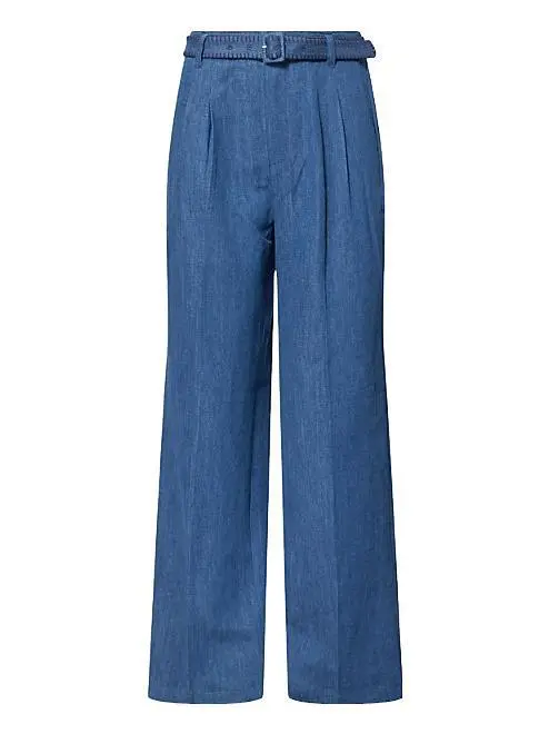 Paige Belted Cotton And Linen Wide-leg Trousers - Tidepool