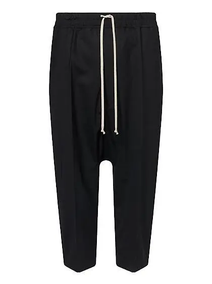 Rick Owens Cropped Wool Trousers With Drawstring Waist - Black