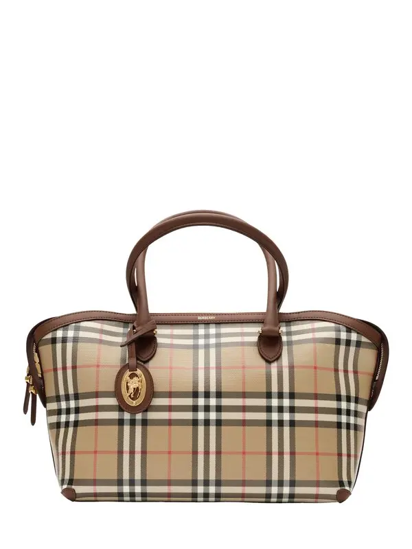 Burberry Small Check Zipped Tote Bag - Beige