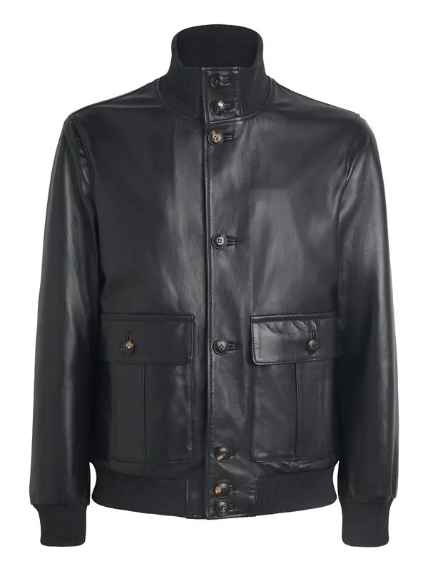 Pal Zileri Lambskin Button-up Bomber Jacket - Black