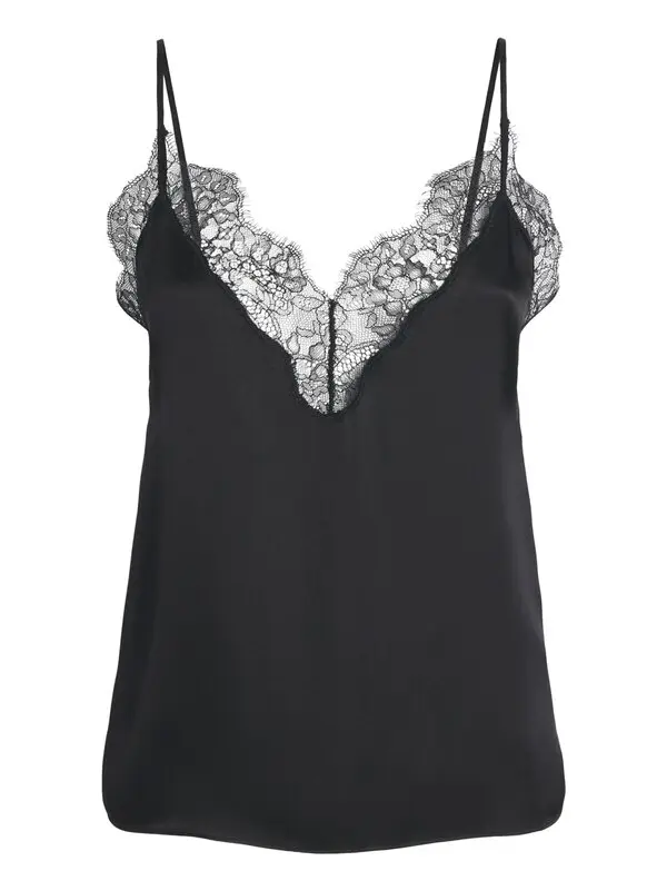 ANINE BING Silk-blend Lace Trim Cami Top - Black
