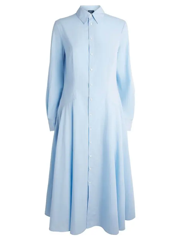 Polo Ralph Lauren Cotton Panelled Midi Shirt Dress - Blue