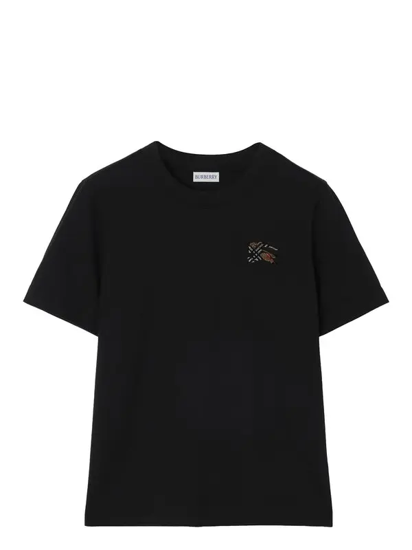 Burberry Cotton T-shirt With Embroidered Equestrian Knight Design - Black