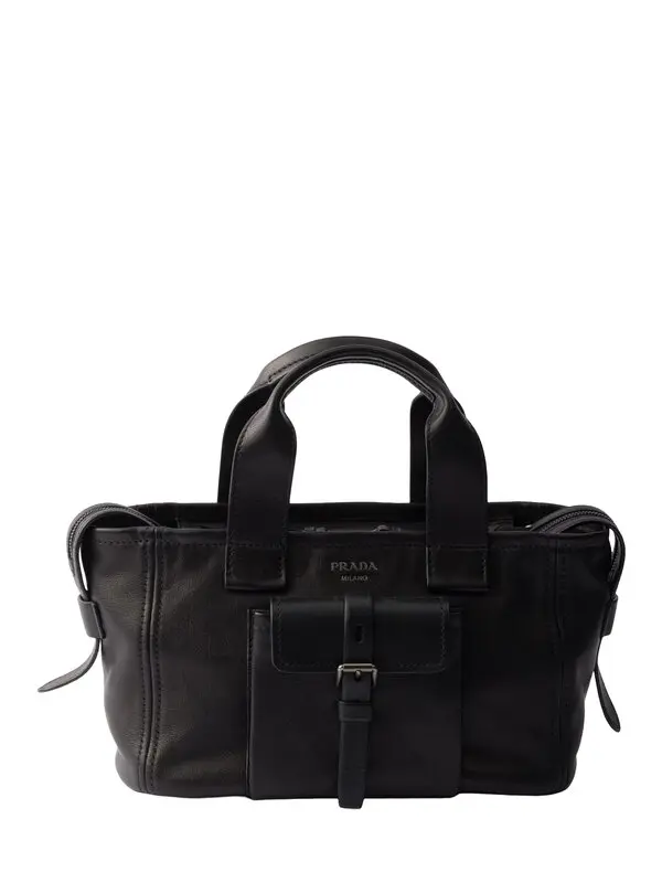 Prada Medium Leather Tote Bag - Black