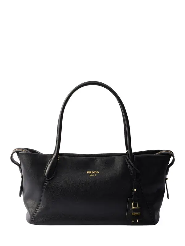 Prada Large Leather Tote Bag - Black