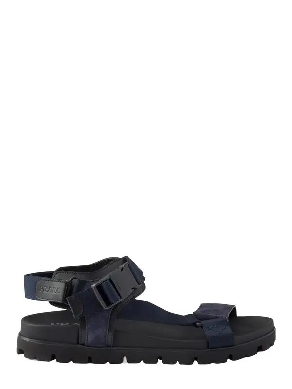 Prada Suede And Woven Tape Buckled Lug Sole Sandals - Blue