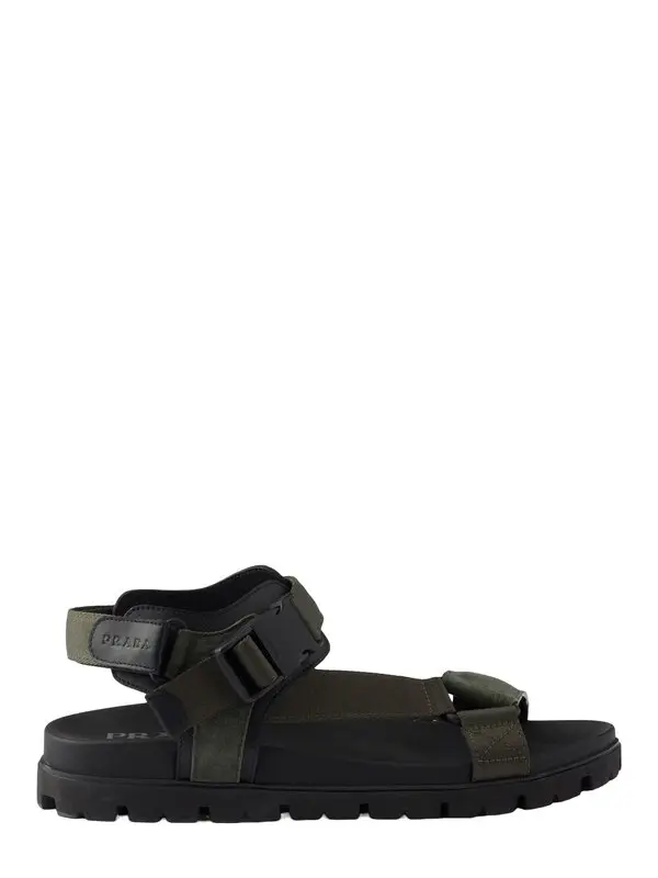 Prada Suede And Woven Tape Lug Sole Sandals - Green