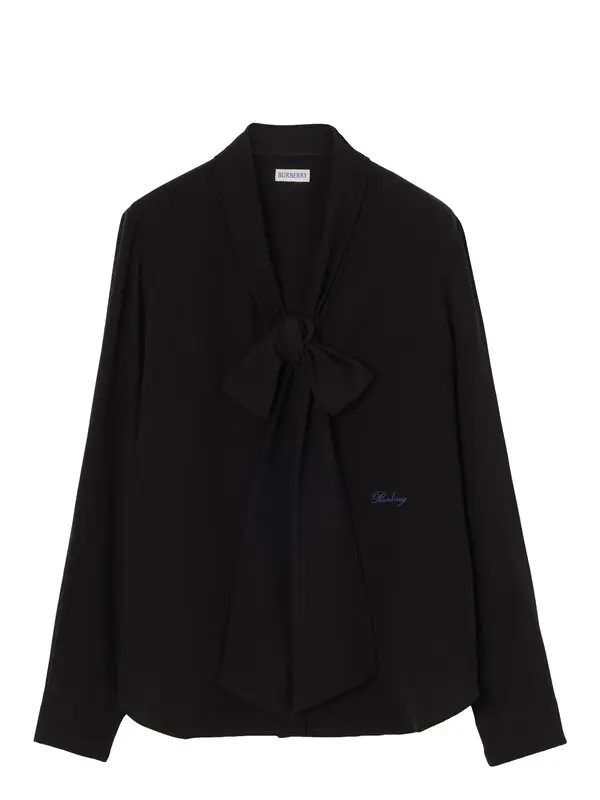 Burberry Silk Scarf Blouse With Embroidered Logo - Black