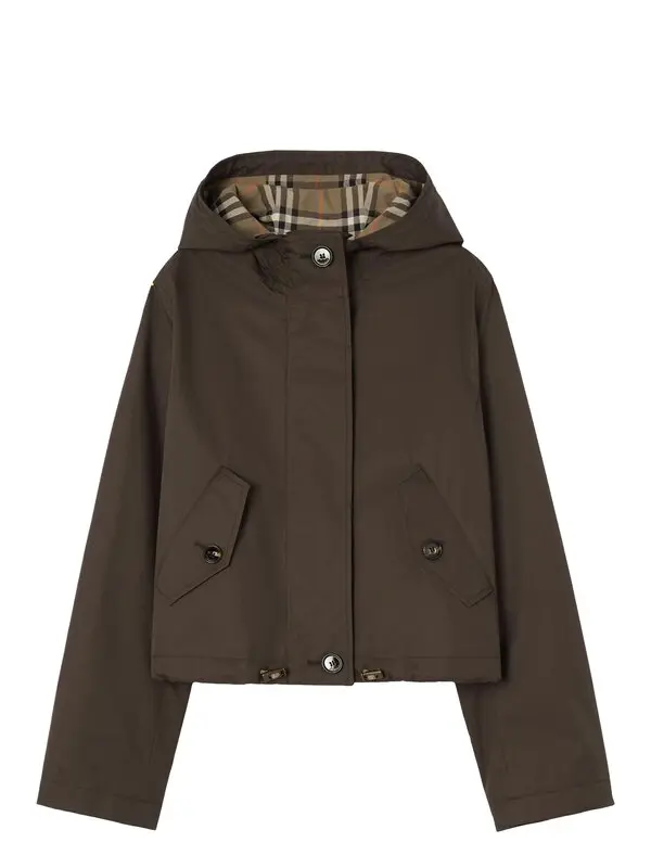 Burberry Cropped Parka In Tropical Gabardine - Brown