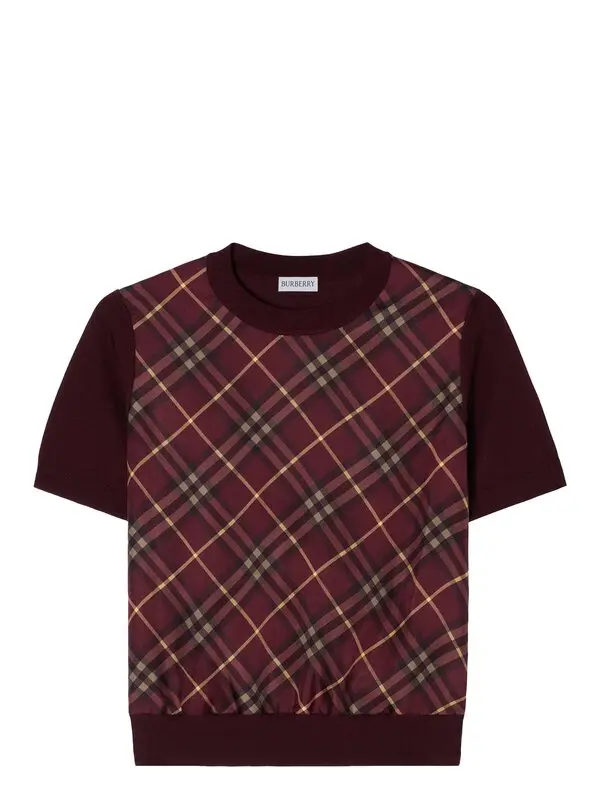 Burberry Wool-silk Check Panel T-shirt - Red
